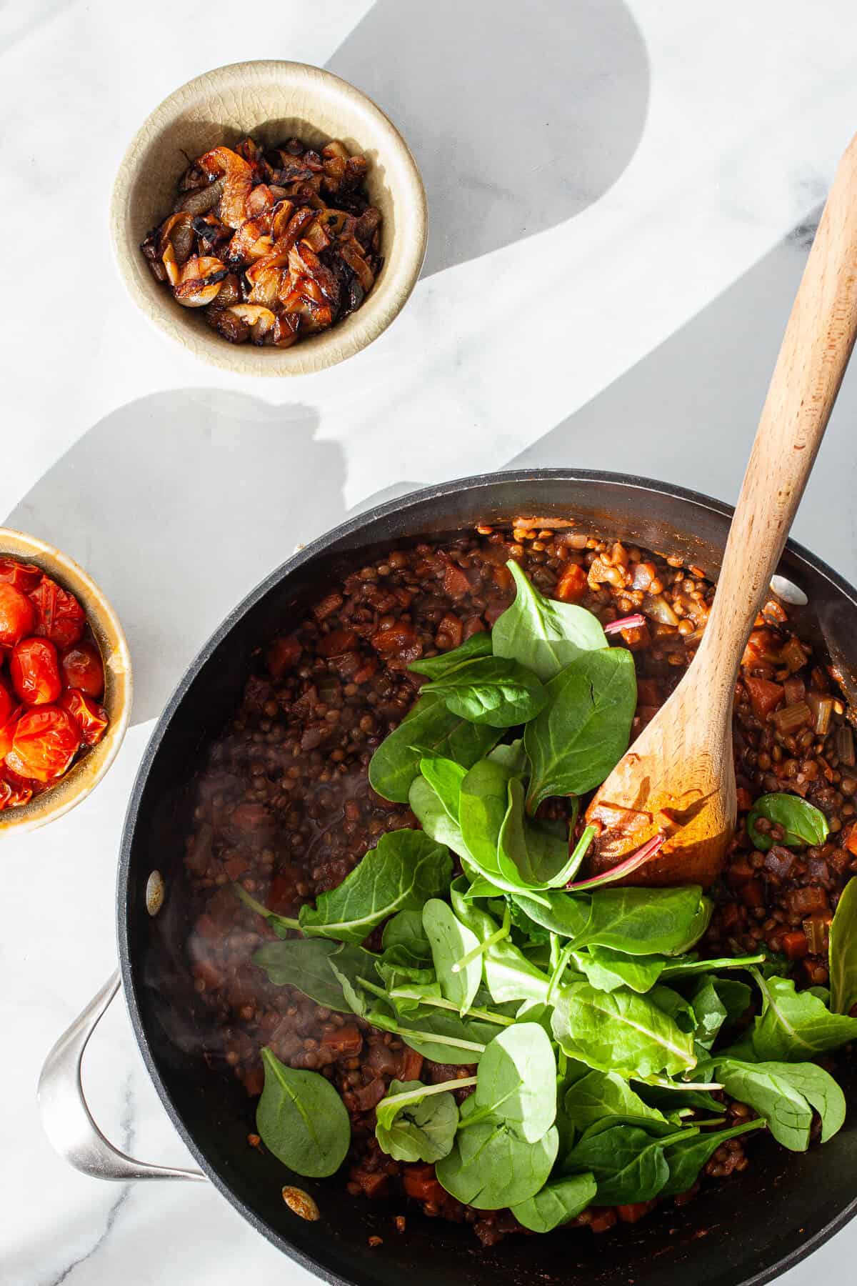 French Lentils Braised in Red Wine and Caramelized Onions - Balancing Bowls