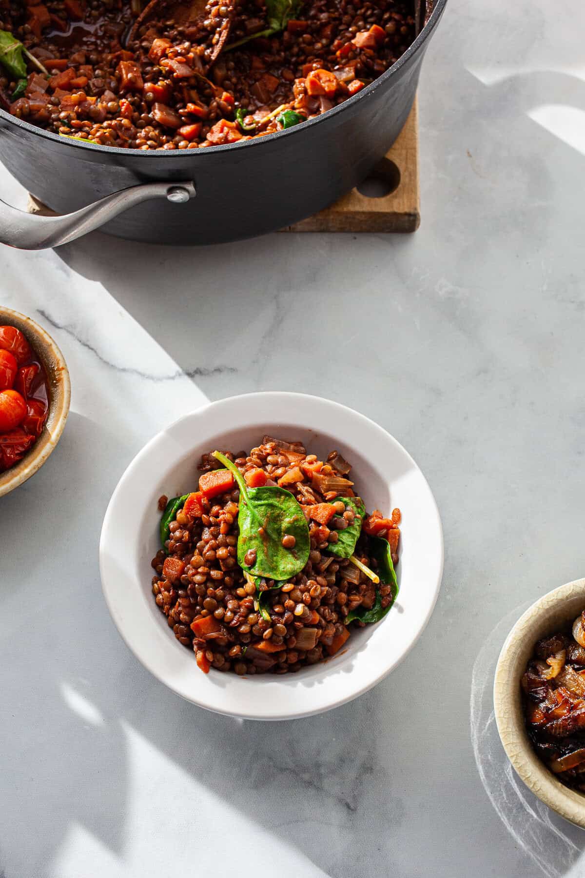 French Lentils Braised in Red Wine and Caramelized Onions - Balancing Bowls