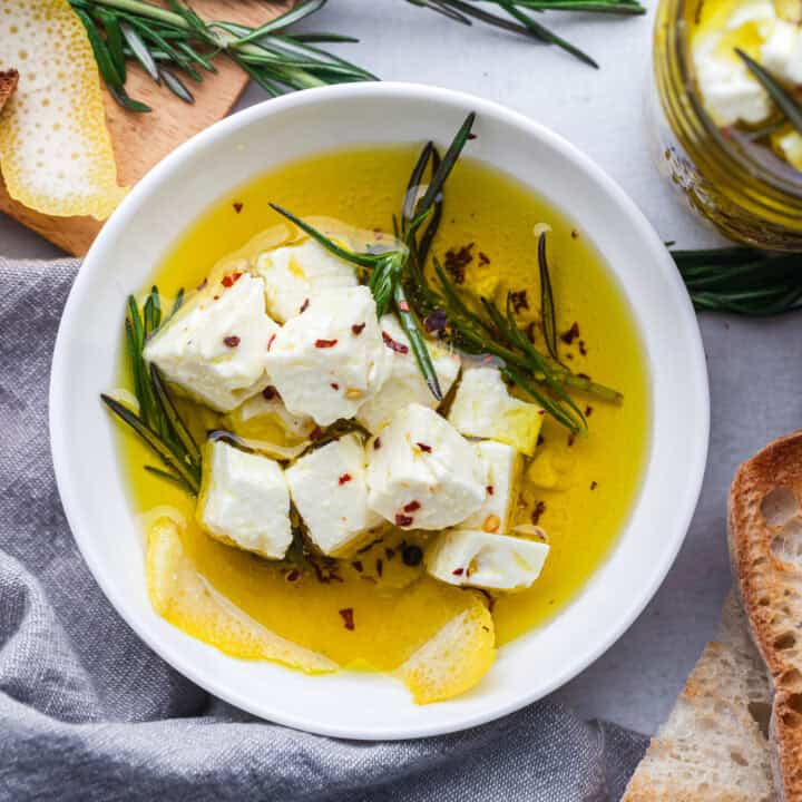 Marinated Feta With Oil Lemon and Rosemary - Balancing Bowls